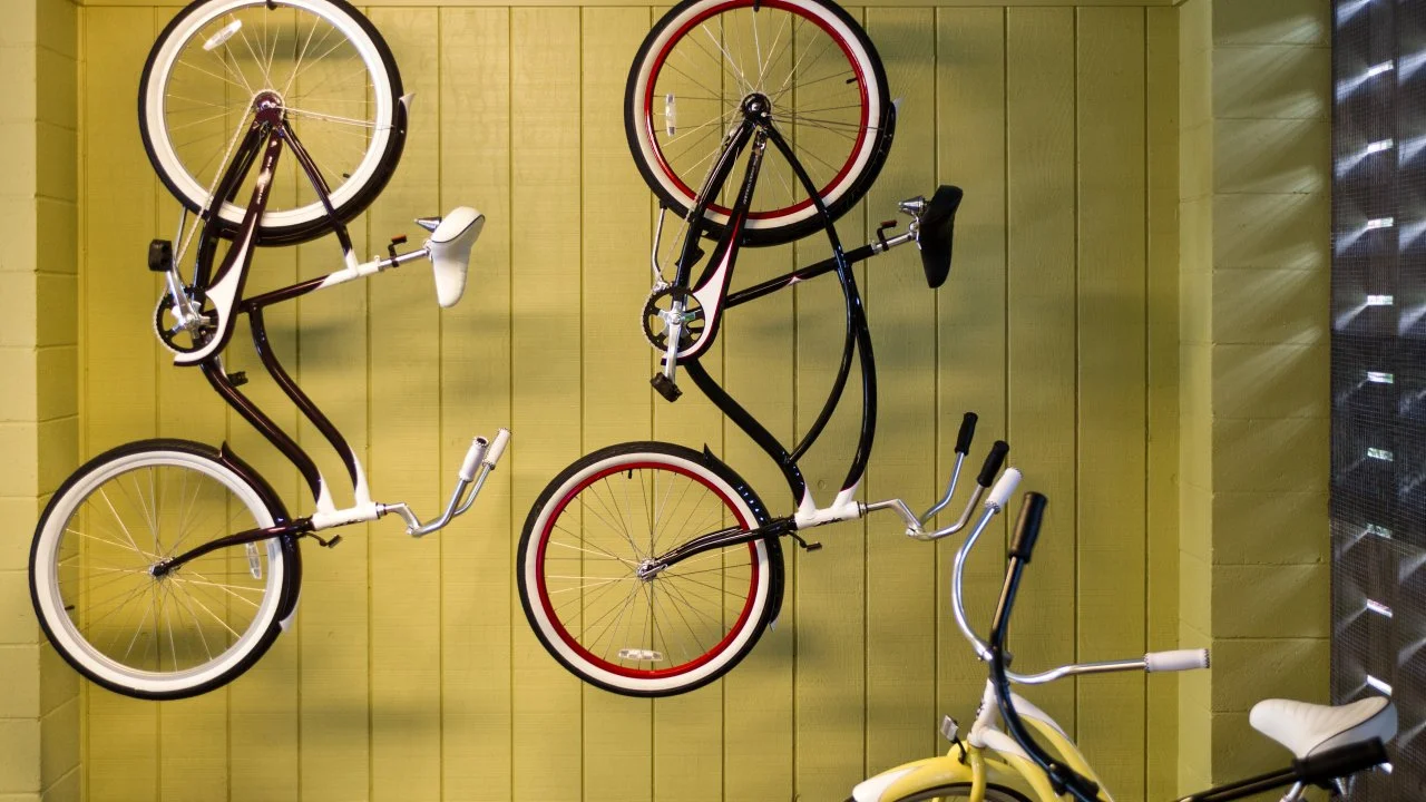 Garage ceiling bike hooks store