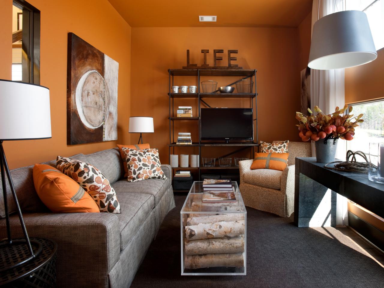 contemporary orange retreat room bright orange walls make for an ...