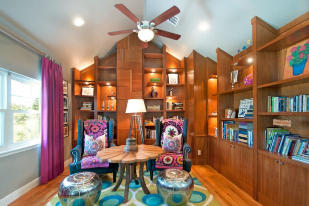 Colorful + Eclectic Home Library | Amber Clore | HGTV