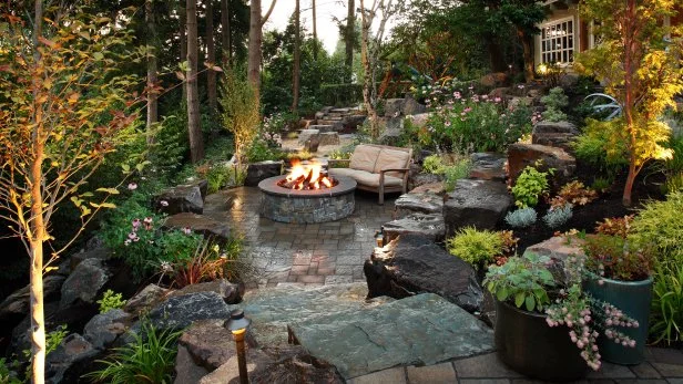 Lush Garden and Gray Stone Patio | HGTV