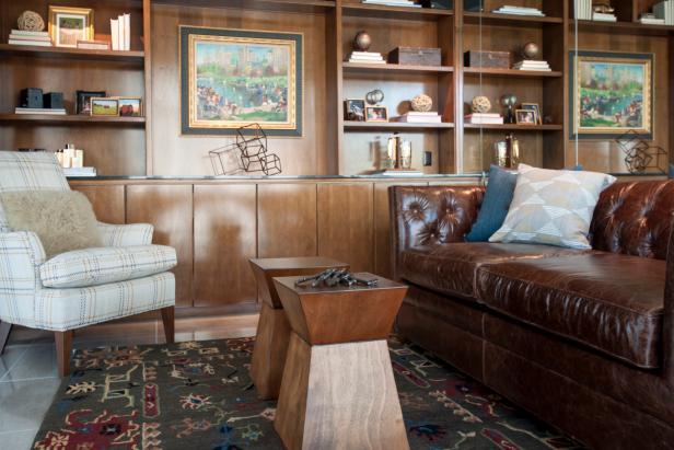 Library With Leather Sofa