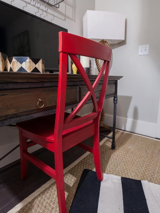 Rustic Gray and Red Den With Lofted Bed | Beach Flip | HGTV