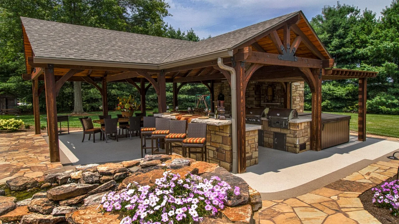 Pavilion With Fireplace And Outdoor Kitchen Custom Elegant Fireplace