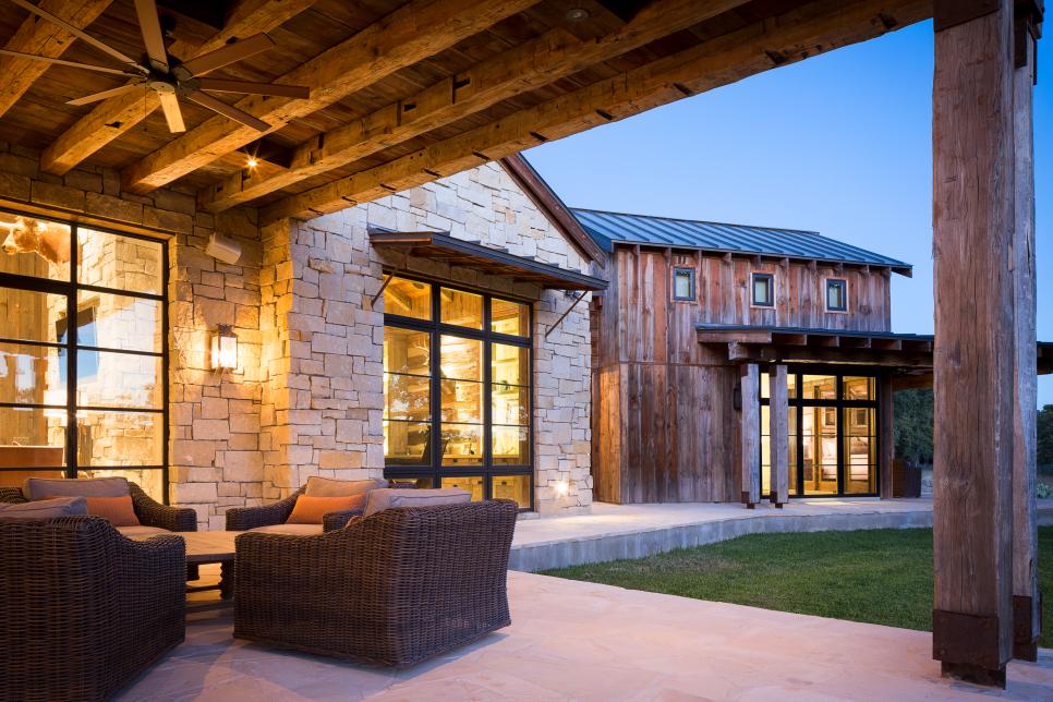Rustic Ranch Home With Stone Columns, Wood Beams | Cornerstone ...