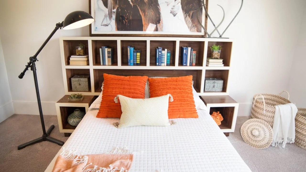 Diy wooden headboard with shelves store