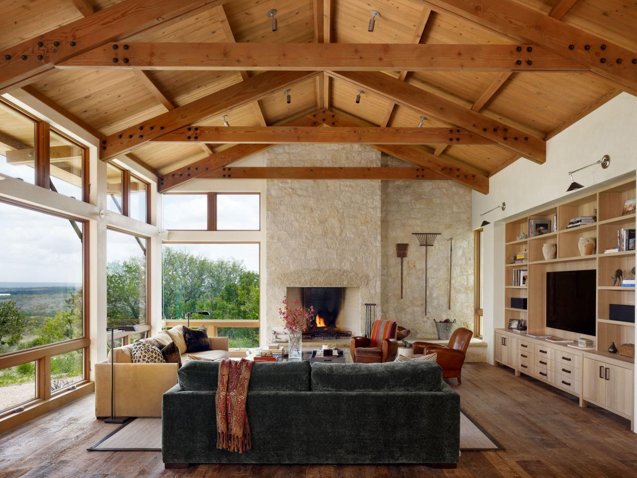Rustic Living Room With Ceiling Beams