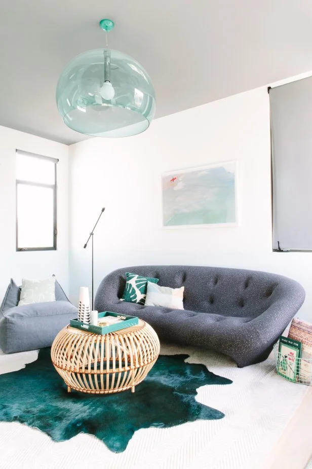 teal sofa decor