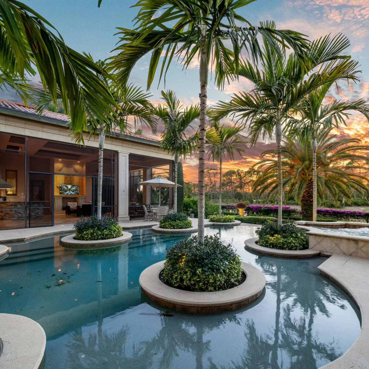 Residential Luxury Swimming Pools With Palm Trees Touring A