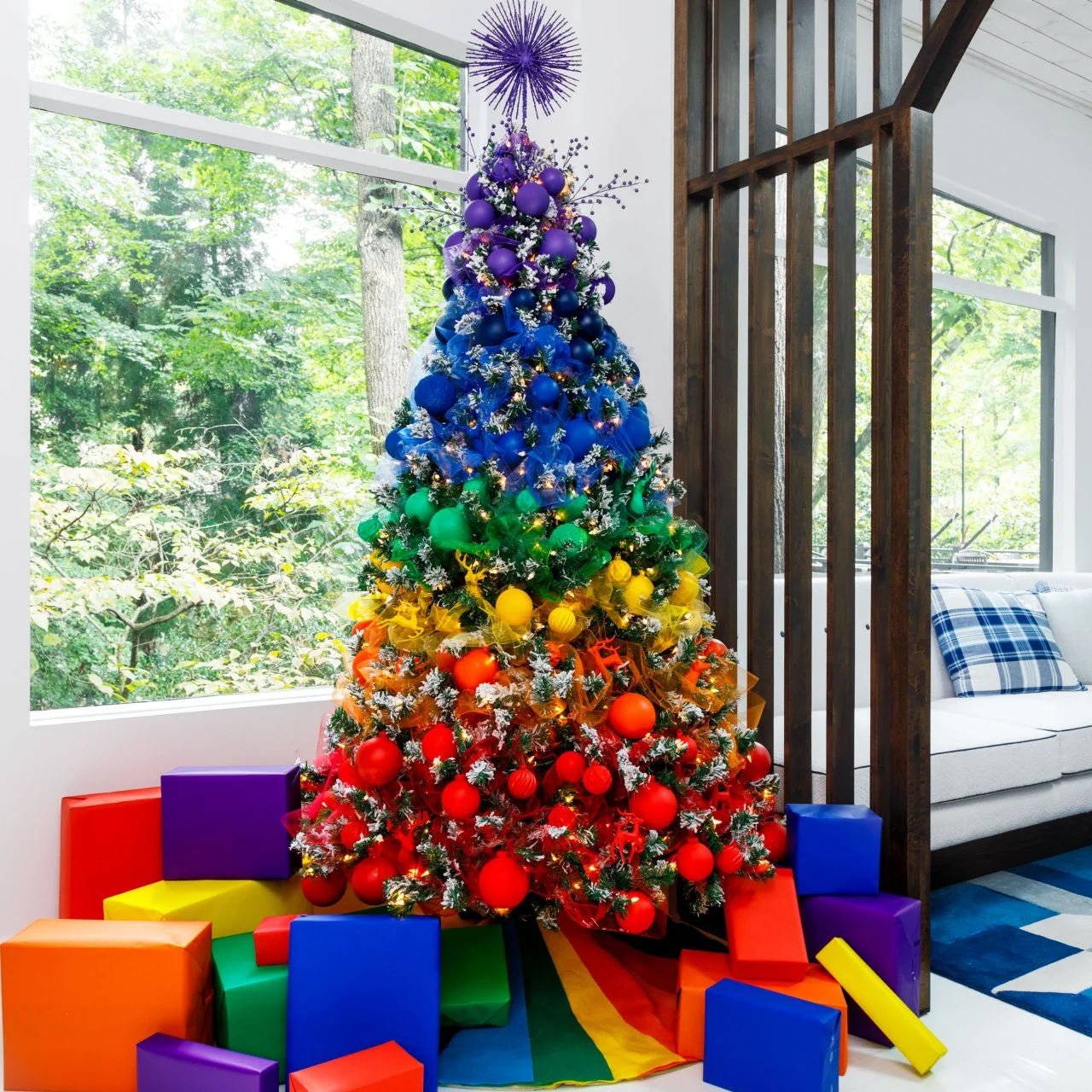 Rainbow Colored Christmas Tree Colorful Rainbow Lighted Up LED
