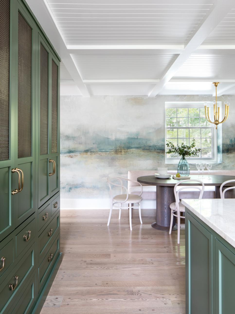 Artsy Kitchen With Mural and Emerald Green Pantry | HGTV