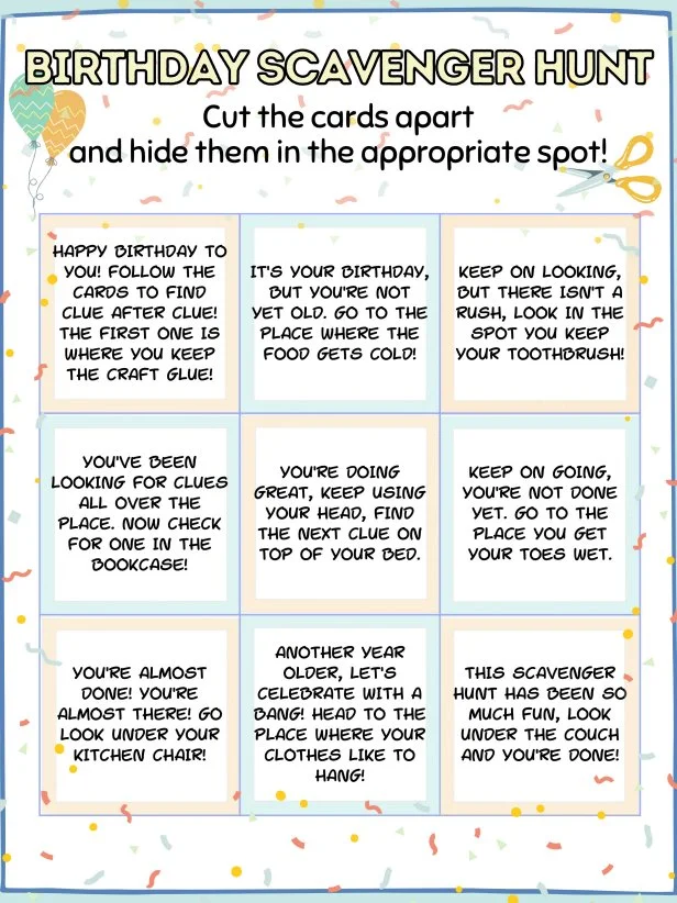 Free Printable Birthday Scavenger Hunt For Kids HGTV