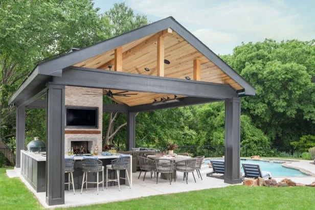 Luxe, Contemporary Open-Air Living, Dining and Cooking Outdoor Space | HGTV
