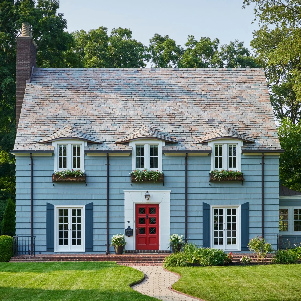 White houses with blue trim store
